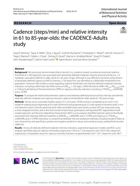 PDF Cadence Steps Min And Relative Intensity In 61 To 85 Year Olds The CADENCE Adults Study