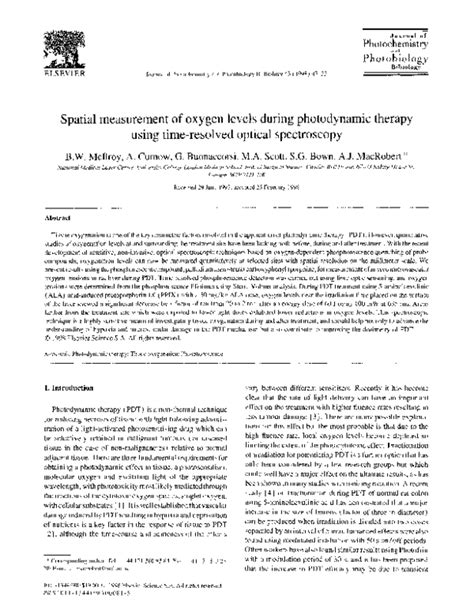pdf spatial measurement of oxygen levels during photodynamic therapy