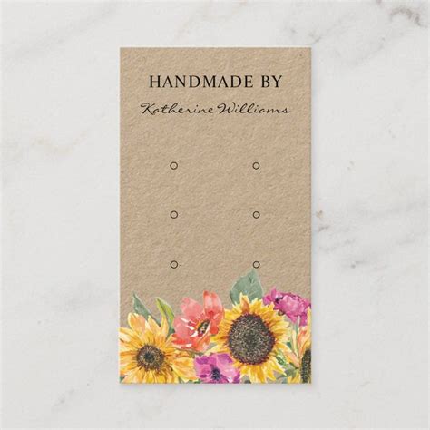 Three Earring Display Card Sunflower Floral Zazzle Display Cards Floral Business Cards
