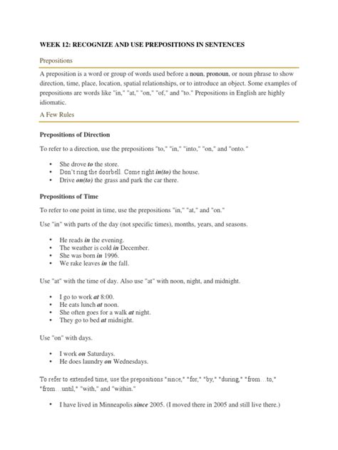 Prepositions Pdf Preposition And Postposition English Grammar