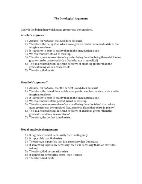 The Ontological Argument Lecture Notes Phil 383 Docsity