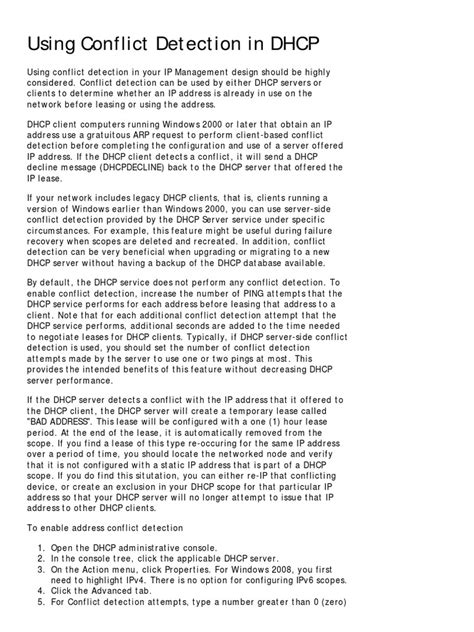 Using Conflict Detection In Dhcp Pdf Ip Address Internet Standards