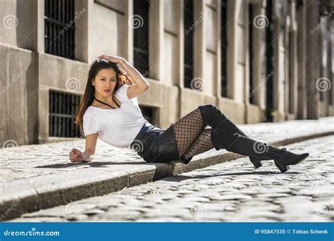 Young Asian Woman Wearing Fishnet Tights Stock Image Image Of Fashion