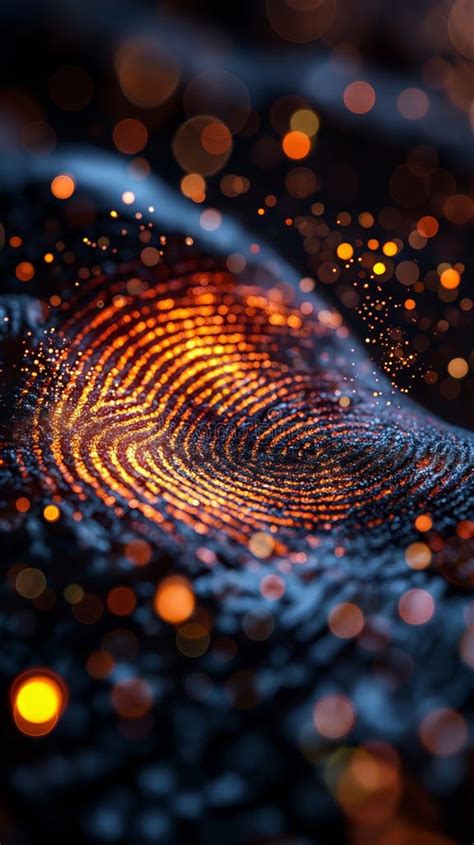 Detailed Fingerprint Pattern With Glowing Lights Photorealistic Stock