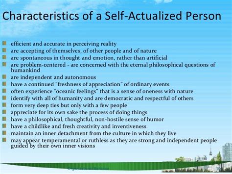 Characteristics Of A Self Actualised Person Maslow