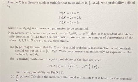 Solved 1 Assume X Is A Discrete Random Variable That Takes