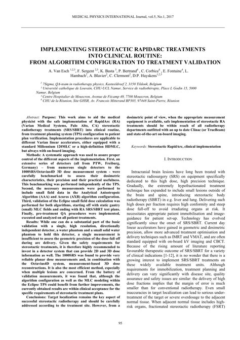 Pdf Implementing Stereotactic Rapidarc Treatments Into Clinical Routine From Algorithm