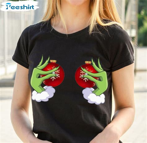 Christmas Boobies Shirt Christmas Hand Boobs Long Sleeve Tee Tops