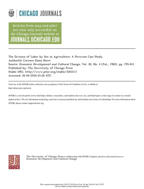 Pdf The Division Of Labor By Sex In Agriculture A Peruvian Case Study