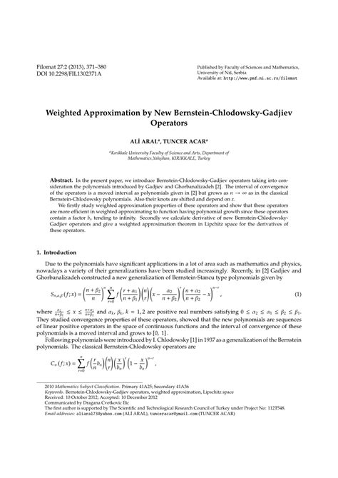 Pdf Weighted Approximation By New Bernstein Chlodowsky Gadjiev Operators