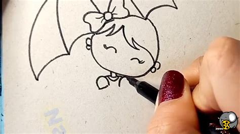 نقاشی مدرن زیبا و کیوت دخترک با چتر فیلو