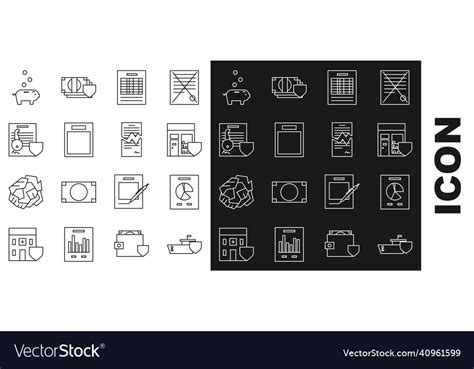 set line ship with shield document graph chart vector image