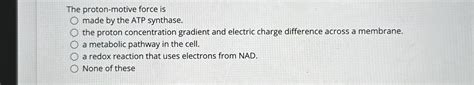 Solved The Proton Motive Force Ismade By The Atp