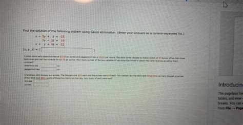 solved find the solution of the following system using gauss