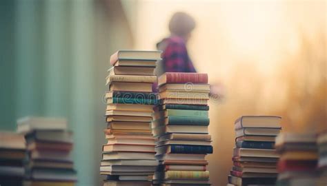 A Large Stack Of Hardcover Books On A Bookshelf Generated By Ai Stock Illustration