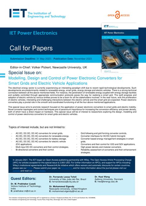Pdf Call For Papers Iet Power Electronics Special Issue On Modelling Design And Control