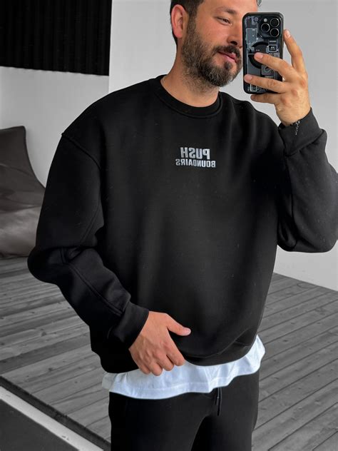 Siyah Push Kabartmalı Sweatshirt Yp 4095