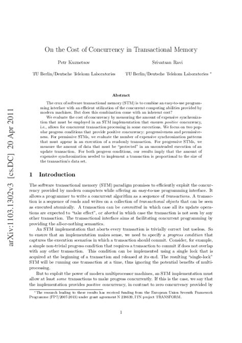 Pdf On The Cost Of Concurrency In Transactional Memory