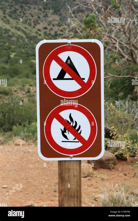 No Camping No Fires No Campfires Sign Along A Trail In Arizona Stock
