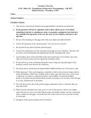 SYSC 2006 F17 Midterm Exam A Pdf Carleton University SYSC 2006 A B Foundations Of Imperative