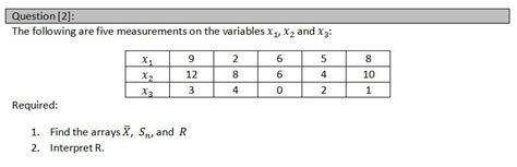 solved the following are five measurements on the variables