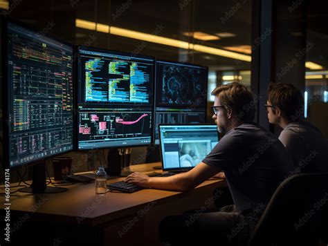 Intense Collaborative Effort Two Software Engineers Debugging Complex Code On Their