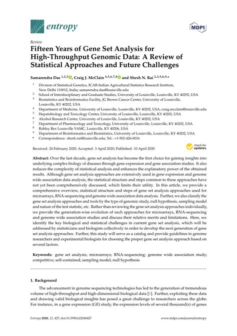 Pdf Fifteen Years Of Gene Set Analysis For High Throughput Genomic Data A Review Of