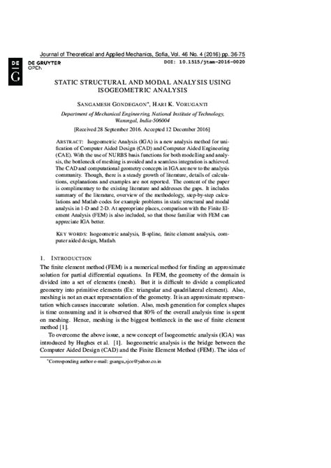 Pdf Static Structural And Modal Analysis Using Isogeometric Analysis