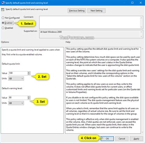 Set Disk Quota Limit And Warning Level For New Users In Windows Tutorials