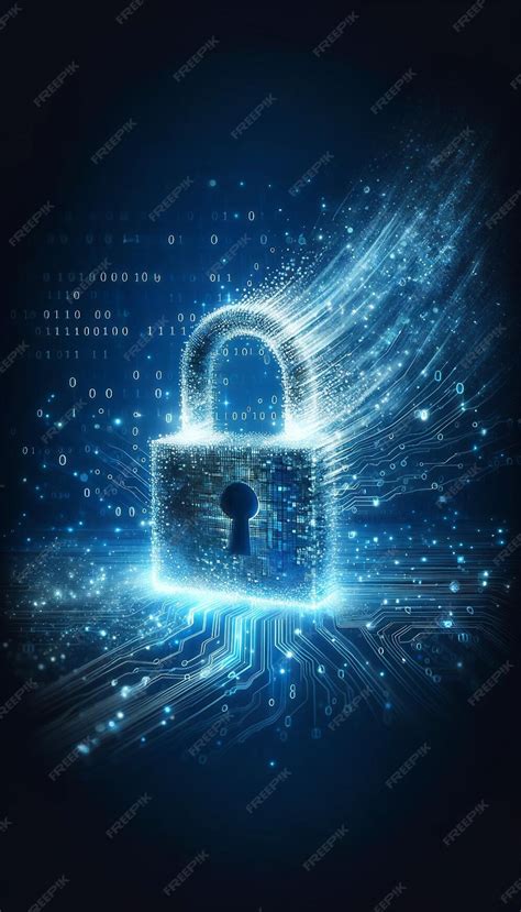digital lock cybersecurity concept binary code blue background premium ai generated image