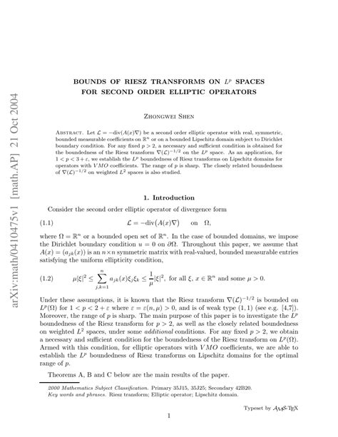 Pdf Bounds Of Riesz Transforms On Lp Spaces For Second Order