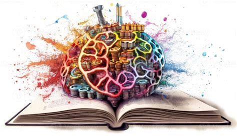 Brain With Colorful Gears And Books On White Background Representing