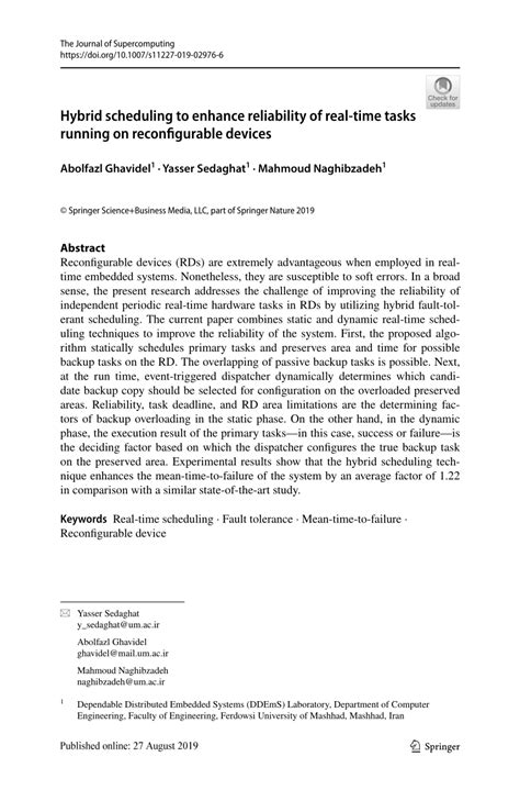 pdf hybrid scheduling to enhance reliability of real time tasks