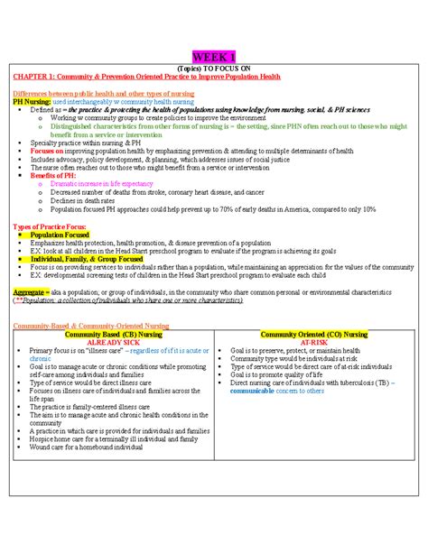 N340 Public Health Lecture Notes Focused Topics 2 Week 1 Topics To Focus On Chapter 1