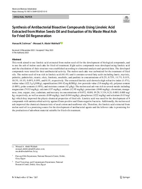 Pdf Synthesis Of Antibacterial Bioactive Compounds Using Linoleic