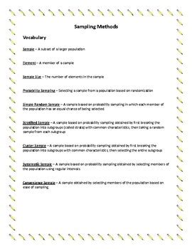 Statistics Sampling Methods Activity Assignment By Certified Math Geek