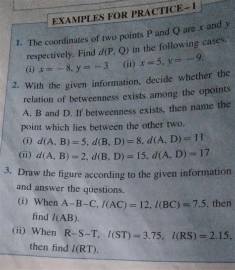 EXAMPLES FOR PRACTICE The Coordinates Of Two Points P And Q Are X An