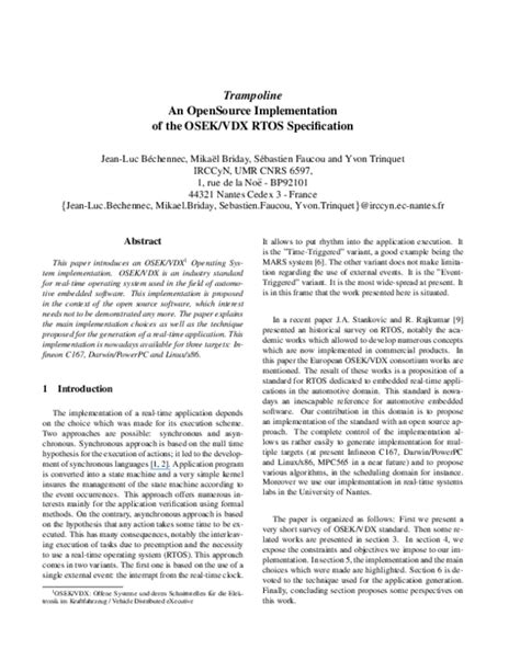 Pdf Trampoline An Open Source Implementation Of The Osek Vdx Rtos Specification