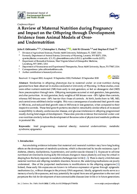 Pdf A Review Of Maternal Nutrition During Pregnancy And Impact On The Offspring Through