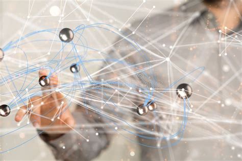 Person Pointing At A Network Of Data With Connecting Dots Stock Illustration Illustration Of