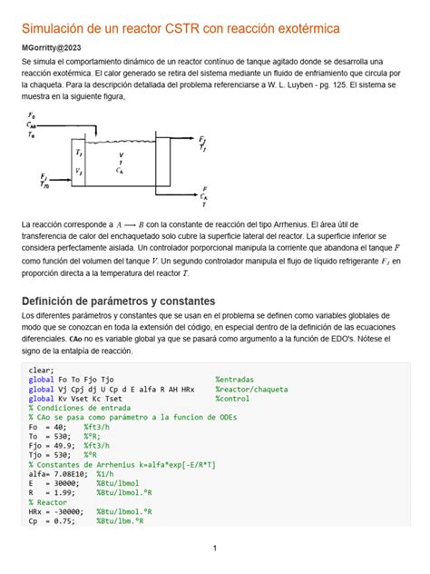 Cstr No Isotermico V2 Pdf Reactor Quimico Ecuaciones