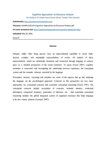 1 Sample16c143 Cognitive Approaches To Discourse Analysis Pdf