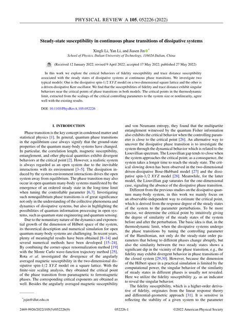 Pdf Steady State Susceptibility In Continuous Phase Transitions Of Dissipative Systems