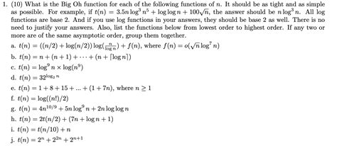 Solved What Is The Big Oh Function For Each Of The Chegg