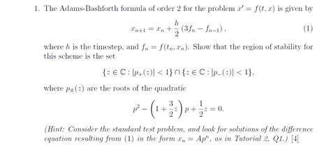 solved 1 the adams bashforth formula of order 2 for the