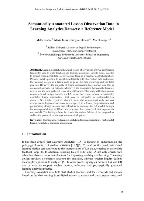 Pdf Semantically Annotated Lesson Observation Data In Learning