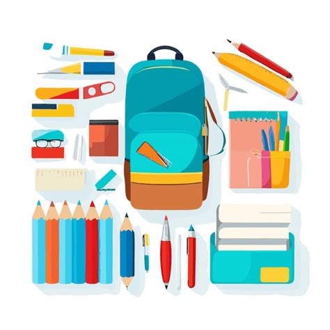 색 배경에 있는 학교 용품 ⁇ 터 프리미엄 벡터