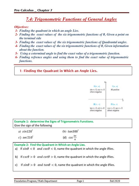 7 4 trigonometric functions of general angles fall 2020 pdf