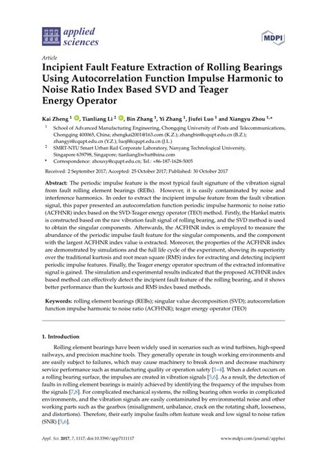 Pdf Incipient Fault Feature Extraction Of Rolling Bearings Using Autocorrelation Function