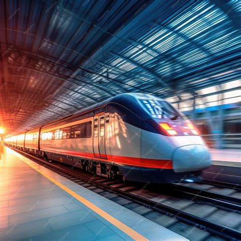Premium Photo High Speed Train In Motion On The Railway Station At